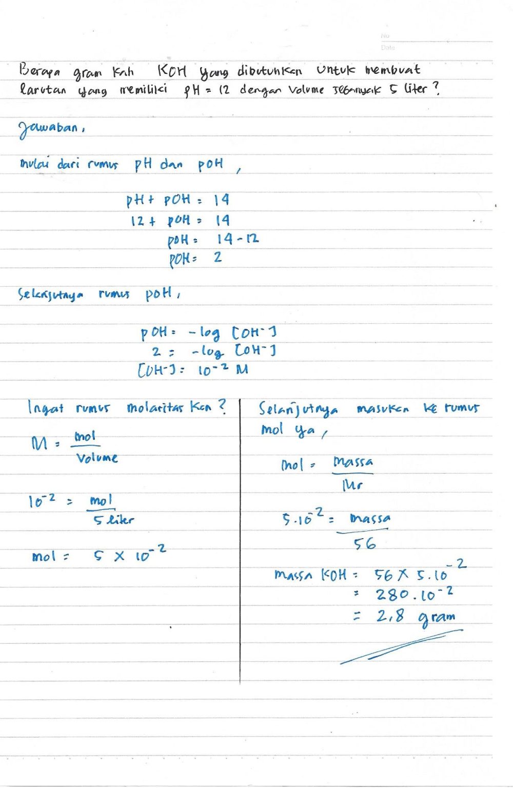 Mencari Massa KOH Jika pH Larutan Diketahui - Les Privat Kimia Online